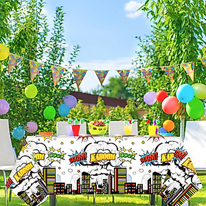 3 Pieces Super Theme Hero Party Tablecloths Hero Themed Birthday Party Supplies Hero Action Sign Plastic Table Cover Fun Hero Tablecover for Happy Birthday Baby Shower Party Decorations