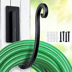 JUNSHUO Hose Holder Wall Mount （Metal/8-Inch） Heavy-Duty Garden Hose Hanger Outdoor, Hand-Forged Hose Rack Mount