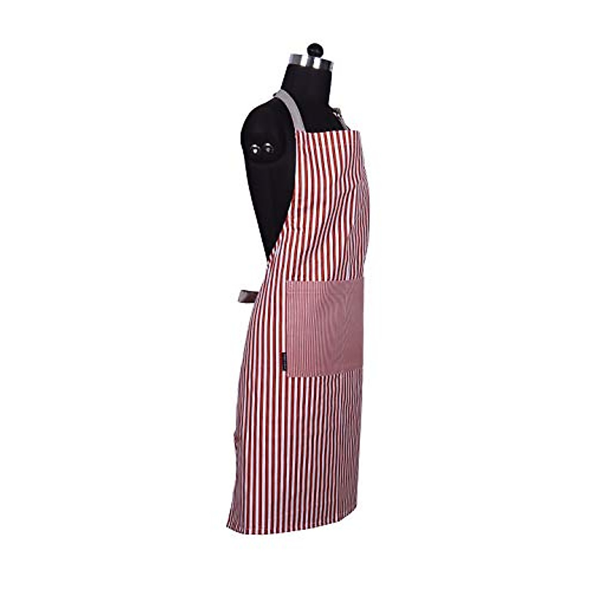 AMOUR INFINI Stripe Apron | 27.5 x 33 Inches| 100% Organic Cotton | Womens Apron for Cooking, Baking, Gardening | Convenient Pockets and Adjustable Strap at Neck & Waist Ties | Rust