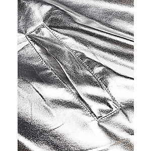 Coofandy Mens Metallic Nightclub Varsity Jacket Shiny Button Zip-up Baseball Bomber For Party,Disco,Dance,Silver,Medium