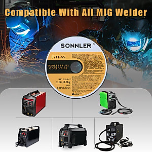 0.035 flux core welding wire, 2Lbs E71T-GS Low Splatter gasless Carbon Steel Mig Welding Wire Compatible With HF Fourney Harbor Welder(1 PACK)