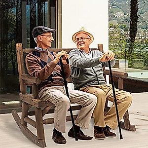 Outsunny 2-Person Wood Rocking Chair with Log Design, Heavy Duty Loveseat with Wide Curved Seats for Patio, Backyard, Garden, Walnut