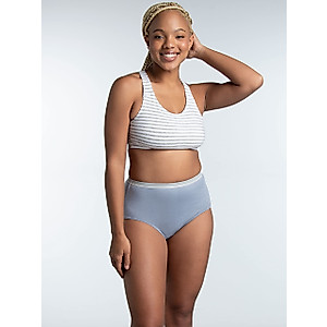 Fruit of the Loom Women's Eversoft Cotton Brief Underwear, Tag Free & Breathable, Available in Plus Size, Brief - Cotton Blend - 12 Pack - Grey/Pink/Blue, 7