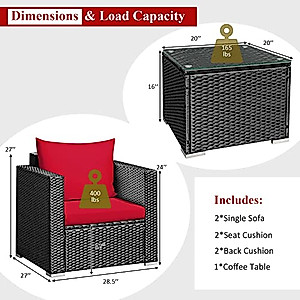 MJWDP 3PCS Patio Rattan Wicker Furniture Set Sofa Table Cushioned Seat Coffee Table Single Sofa (Color : A)