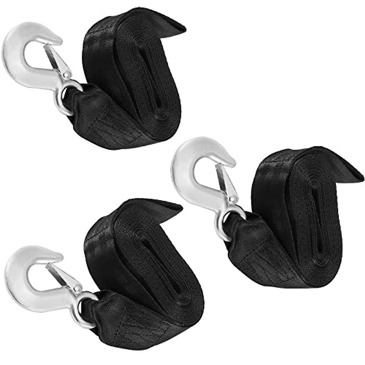 NINGWAAN 3 PCS 20 ft x 2 Inch Black Tow Straps with Hooks, Trailer Winch Strap Replacement, Heavy Duty Boat Trailer Strap for Winch, Boats, Trucks, Vans, Breaking Strength 4400 Lbs