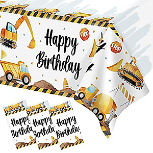 Heboland 3 Pieces Construction Birthday Party Supplies Tablecloth, Large Size 54 x 108 Inch Rectangular Truck Plastic Table Cover, Construction Table Cloths for Parties Decorations Kids Boys