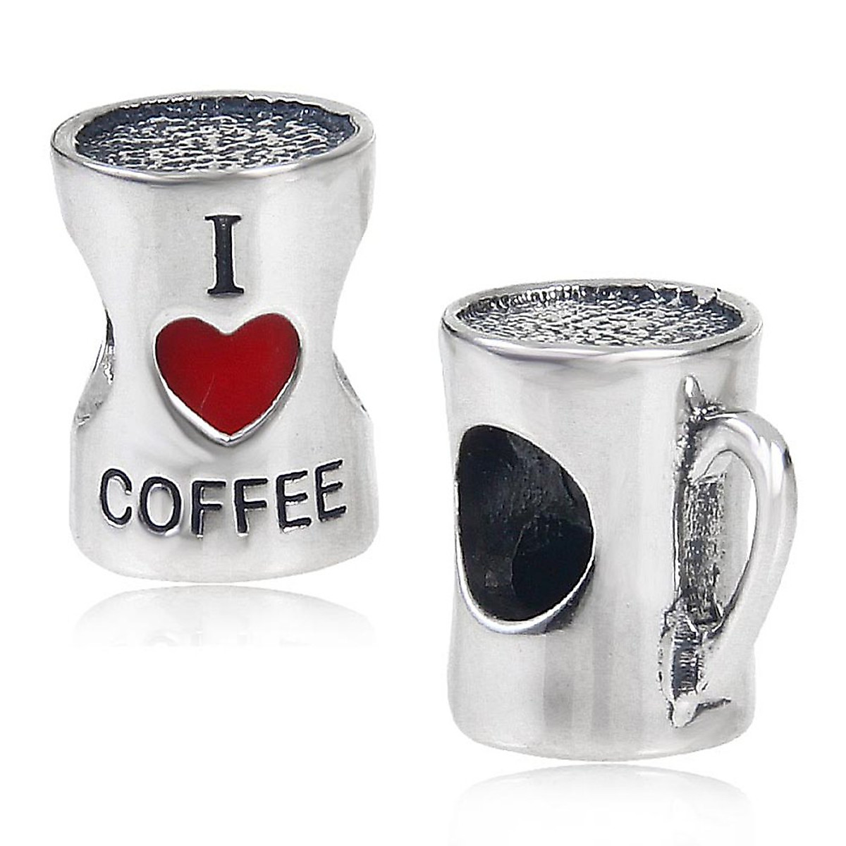 Choruslove I Love Savoury Coffee Cup Charms, 925 Sterling Silver Red Enamel Heart Coffe Mug Beads, Compatible with Pandora Charm Bracelet Gift for Friends/Wife