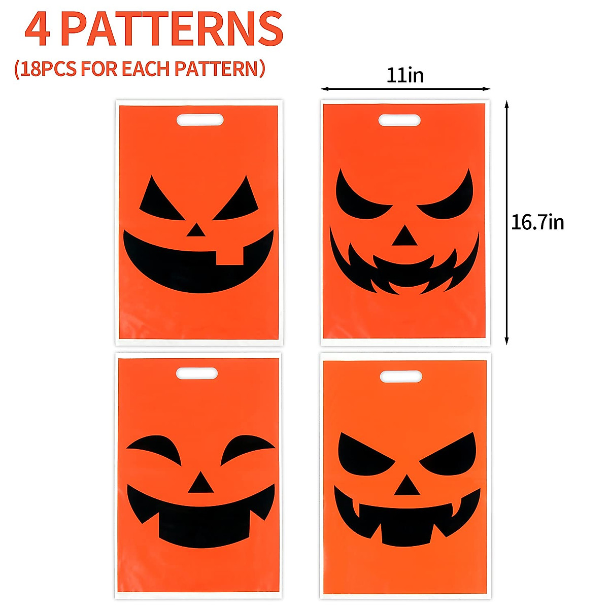 LOKIPA Halloween Plastic Pumpkin trick or Treat Candy Bags,72pcs Jack O Lantern Pumpkin Gift Snacks Party Favor Bag for Halloween