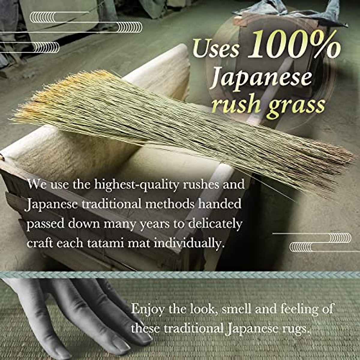 FULI Japanese Tatami Mattress, Igusa Mat (100% Japanese Rush Grass) Folds in Three, Made in Japan (Natural, Twin XL)