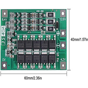 AOICRIE 3S 12V 40A PCB BMS Protection Board for 18650 Li-ion Lithium Battery Cell Module
