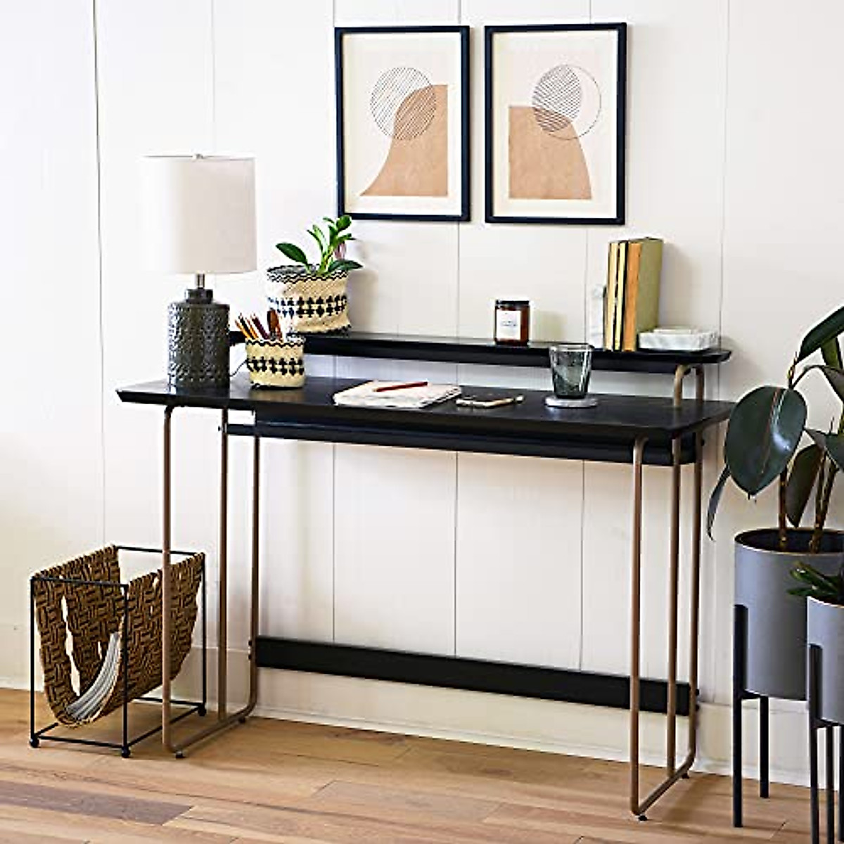 Main + Mesa Woven Jute Baskets with Liner, Black/Cream, Set of 2 Sizes