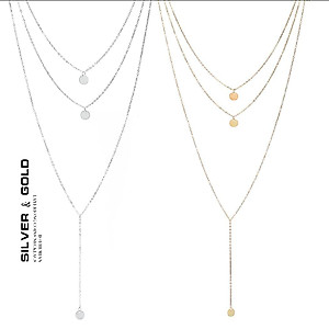 Fdesigner Fashion Layered Long Necklace Coin Pendant Necklaces Chain Charm Necklace Jewelry for Women(Silver)