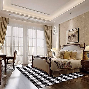 EARTHALL Buffalo Plaid Rug Black and White 5x7 Area Rug, Cotton Hand-Woven Washable Indoor Outdoor Area Rug Farmhouse/Dining Room/Bedroom/Living Room Rug Retro Lattice Checkered Carpet (59''x78'')