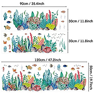 2 Sheets Large Under The Sea Wall Decals Ocean Creature Sea Life Stickers Removable Seaweed Sea Turtle Jellyfish Fish Ocean Grass Decor for Kids Baby Nursery Bedroom Playroom Bathroom Living Room