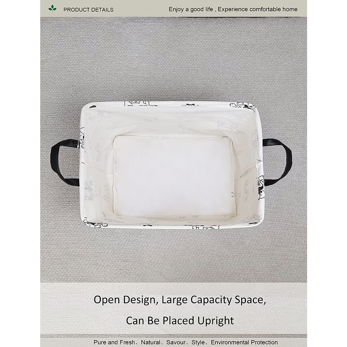ONOEV Rectangular Fabric storage box, decorative basket and finishing basket with handle are used for the storage of clothes, books and sundries (Bulldog) 14.9’’L ×10.2’’W×9.05’’H inches