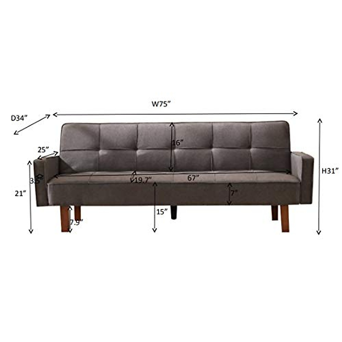 Anwickhomk 72" Convertible Folding Sofa Bed Futon,Modern Linen Fabric Sleeper Loveseat with 2 Pillows & Solid Wood Legs,Small Couch Bed Recliner Sofa for Living Room Apartment Office (Grey)