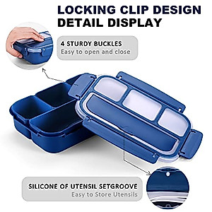 QQKO Bento Box Adult Lunch Box, Lunch Containers for Adults, 1200 ML Food Container With 4 Compartments, Including 4 Muffin Cups, Utensils Set, Sauce Jar, Leak-Proof, Microwave, Dishwasher Safe, Blue