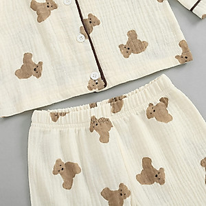 BULINGNA Kids Toddler Girl Boy Two Piece Pajamas Set Long Sleeve Button Down Pajama Shirt Top Long Pants Bear Sleepwear Pjs Set (Apricot, 2-3T)