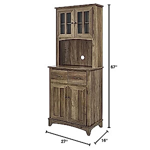 Home Source Microwave Storage Stand with Double Door Top and Bottom Cabinets in Reclaimed Barn Wood Look