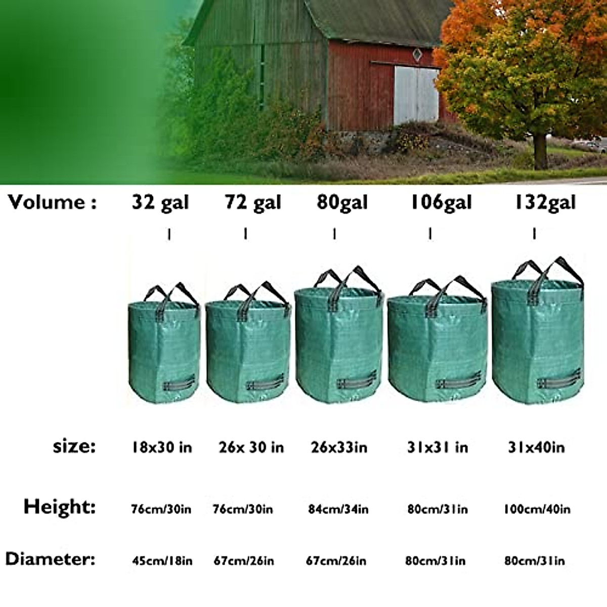 32 Gallon Garden Bag - Reuseable Heavy Duty Gardening Bags, Lawn Pool Garden Leaf Waste Bag