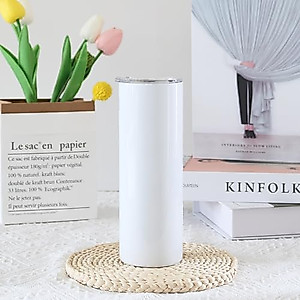 VACVOU 2 Pack Sublimation Tumblers 20 oz Skinny Straight, Double Wall Insulated Stainless Steel Sublimation Tumblers Cups with Lid and Straws Sublimation Blank Tumbler for DIY Gift