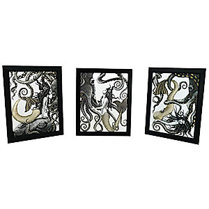 Mermaid and Octopus Wall Art – Collectible Set - Home Decor Nautical Bathroom Beach Ocean Posters Prints Decorations Pictures Artwork Mermaids for kids Girls Bedroom Girl Gold Foil Painting - 8x10 inches