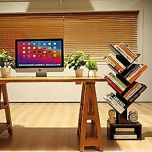 HXXUYY 6 Tier Tree Bookshelf Free Standing Bookcase Rust Brown Storage Book Self for Books,Albums,CDs,Magazines, Wooden Morden Book Storage Rack Display for Office/Livingroom/Bedroom