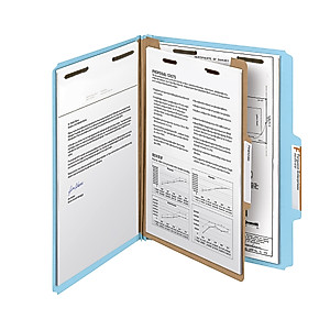 Smead 100% Recycled Pressboard Classification File Folder, 1 Divider, 2" Expansion, Letter Size, Blue, 10 per Box (13721)