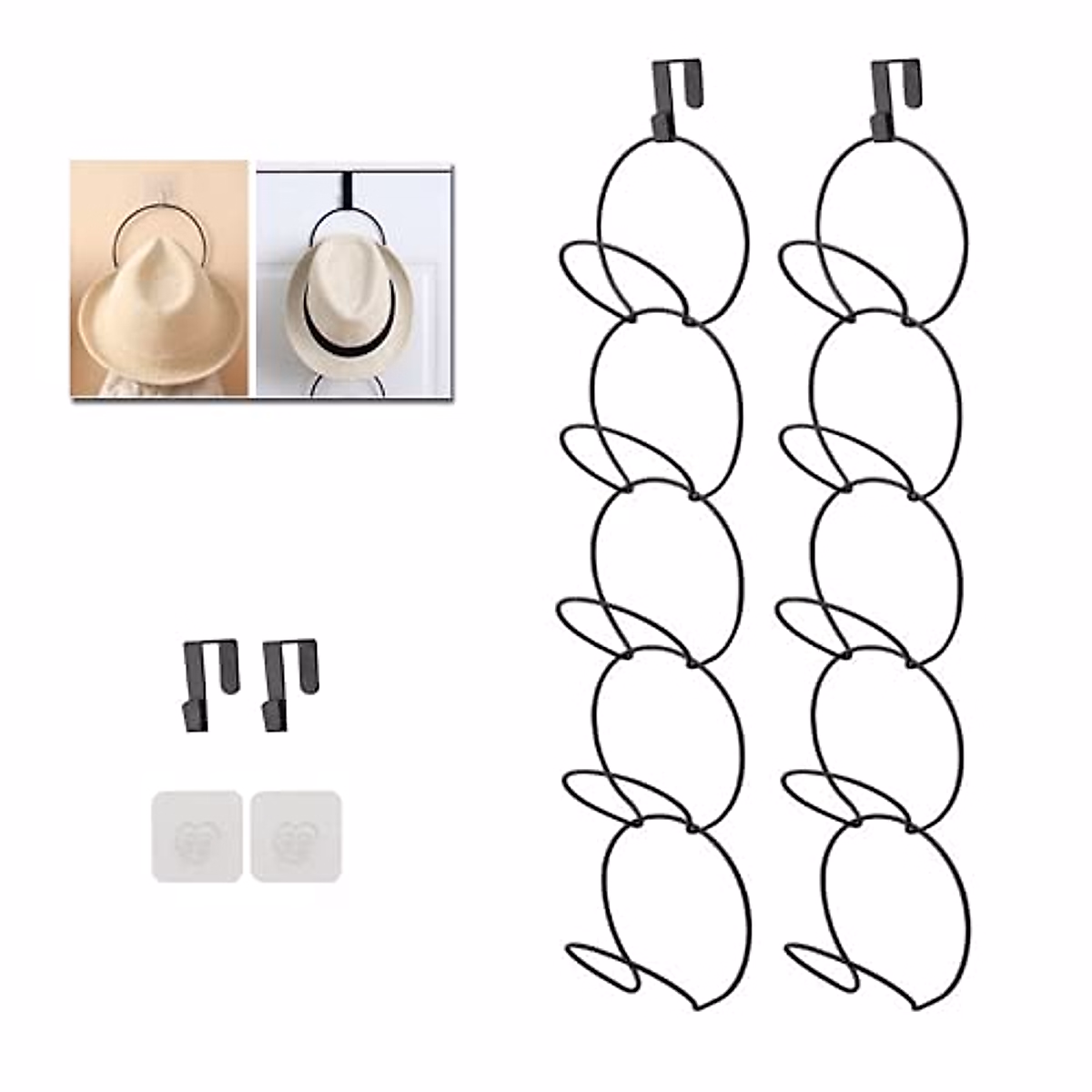 Hikinlichi 10 Pack Hat Racks Hangers Baseball Cap Holders Organizers Closet Hanging Display Storage Rack for Scarves Handbags Towels Clothes Ties Over Door Wall Mounted w Hanging Hooks Black