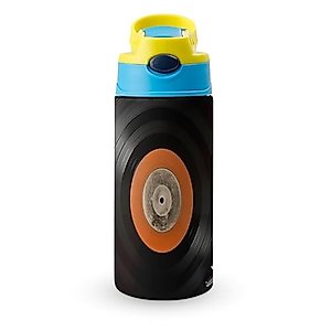 Stainless Steel Water Bottles Vintage Vinyl Record Travel Water Cups with Handle And Silicone Straw Drinking Cup with Leak Proof Lid Thermo Travel Mug for Women Men