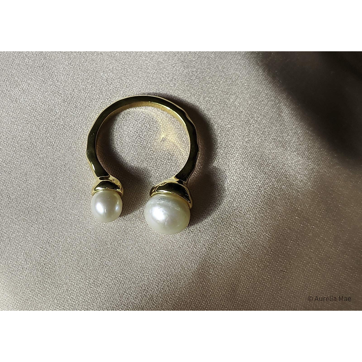 Aurelia Mae 18K Gold Plated Freshwater Cultured Pearl Ring Gold Knuckle Rings Two Pearls Open Midi Ring Open Cuff Wrap Band Size 8