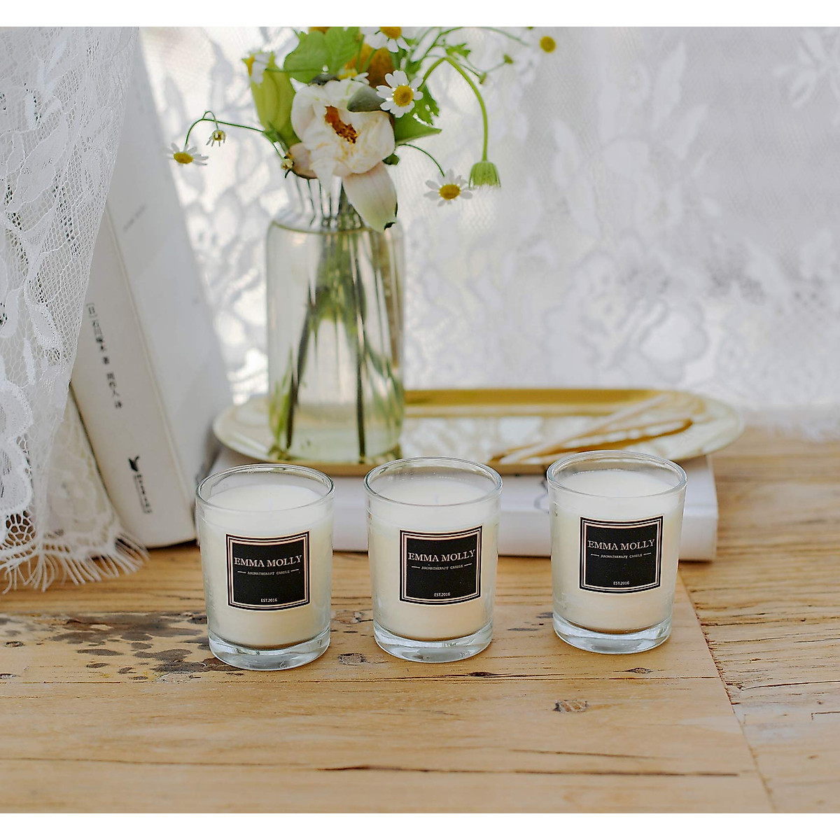 Scented Candles Gift Set White Tea + Jazz Coffee + Monet's Garden, 3 pcs Small Jar Aromatherapy Fragranced Candles, Assorted, 33 Hours Burning