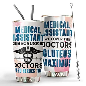 MEDROC Certified Medical Assistant Tumbler Stainless Steel 20oz Straw Lid, Funny CMA Gifts Bulk For Coworkers Friends Birthday Christmas, Nurses Week Gifts For MA Women Men Coffee Cup