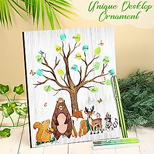 Woodland Fingerprints Tree Guest Book Baby Shower Guest Book with Ink Pad Wooden Plaque Alternative Guestbook with Ballpoint Pen Bears Sign in Guest Book Gift for Baby Shower Birthday Party Wedding