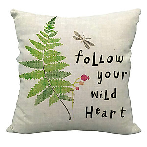 NATU-I Nature-Style Heart Pillowcase Covers 18x18 Throw Pillow Covers Square Decorative Cushion Cover Home Living Room Bed Garden (Pterophyta and Words)