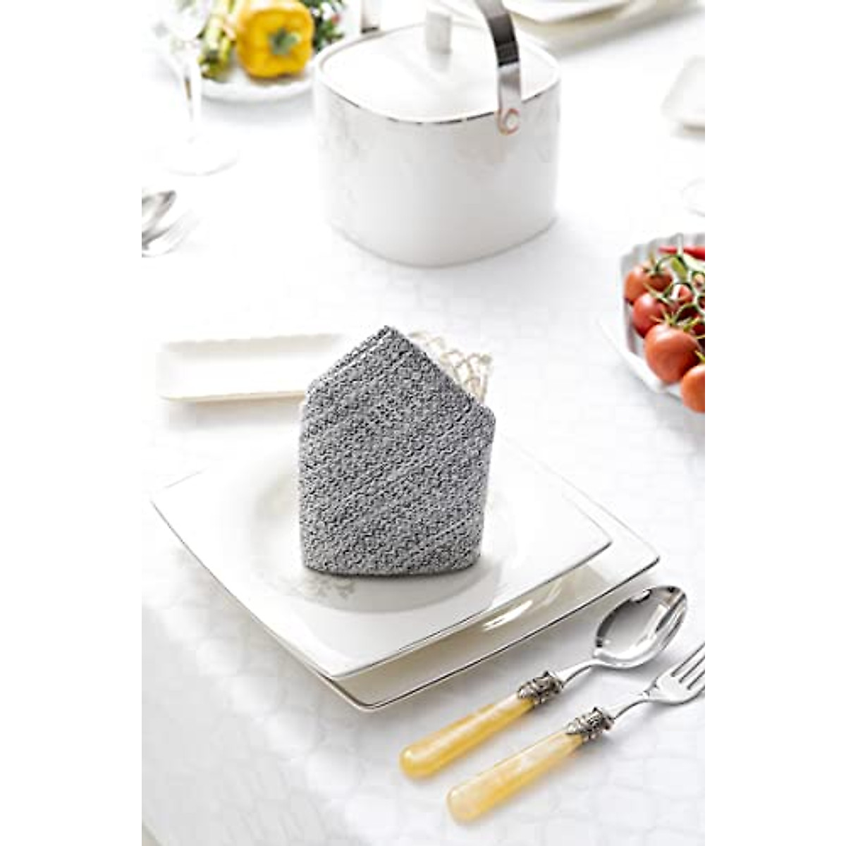 Smyrna Original Turkish Cloth Napkins Set of 6 | 100% Cotton, 18 x 18 Inches | Decorative Boho Table Napkins for Dining Table | Versatile Farmhouse Cloth Napkin for Dinner, Wedding and Parties (Gray)