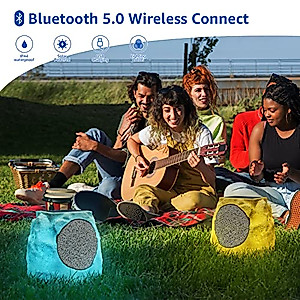 GGII Outdoor Rock Speaker - Solar Bluetooth Speaker, Wireless Bluetooth for Garden Patio Party, Waterproof, Solar Powered with Rechargeable Battery, Bluetooth Speakers with 7 Colors for All Seasons