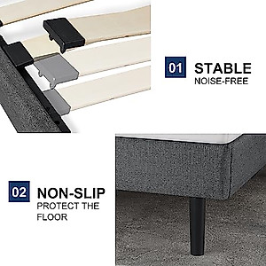 Molblly Queen Bed Frame Upholstered Platform with Headboard and Wooden Slats Support，Platform Queen Bed Only，No Box Spring Needed,Noise-Free,Easy Assembly,Dark Grey