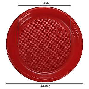 Coloch 200 Pieces 6 Inch Red Disposable Plates, Plastic Dessert Plates Bulk Round Party Plates Multi-Purpose Appetizer Plates for Cake, Dessert, Fruit, Barbecue, Party, Picnic, Wedding