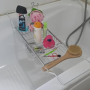 ZHYIYI Stainless Steel Bathtub Caddy Tray,Over Bath Tub Racks Organizer with Removable Wine Rack Book Candle Holder,Expandable Bath Tub Shelf for Reading Black