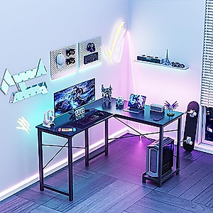 Sweetcrispy Computer Desk - L Shaped Gaming Desk, Corner Desks PC Desk Table with CPU Stand Side Bag for Home Office Dorm Sturdy Writing Workstation, Black, 50 Inch