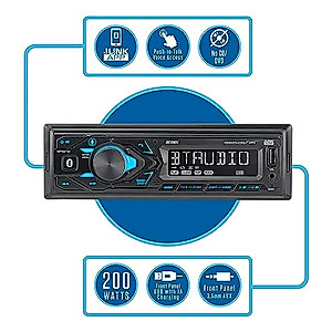 JENSEN MPR210 7 Character LCD Single DIN Car Stereo Radio | Push to Talk Assistant | Bluetooth Hands Free Calling & Music Streaming | AM/FM Radio | USB Playback & Charging | Not a CD Player