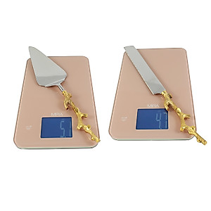 RS Accessories LLC Server Set, Cake, Pie, Desert Flatware Set, Tree Branch Design, 2-Piece 18/10 Stainless Steel with Brass Handles (Light Antique Gold Finish)…