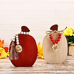 OYATON Fall Thanksgiving Decoration for Home, Small Wooden Pumpkins - Shaped Sign Block Table Decor, Set of 2