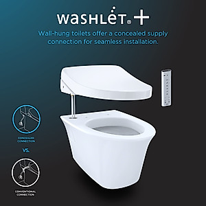 TOTO WASHLET+ AP Wall-Hung Elongated Toilet and WASHLET C5 and DuoFit In-Wall 0.9 and 1.28 GPF Dual-Flush Tank System, Matte Silver - CWT4263084CMFG#MS