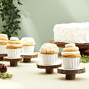 6 Pack Natural Wood Slice Cake Stand for Appetizers, Individual Mini Cupcake Holders, Rustic Style Cupcake Stand (3.5 x 1.5 in)