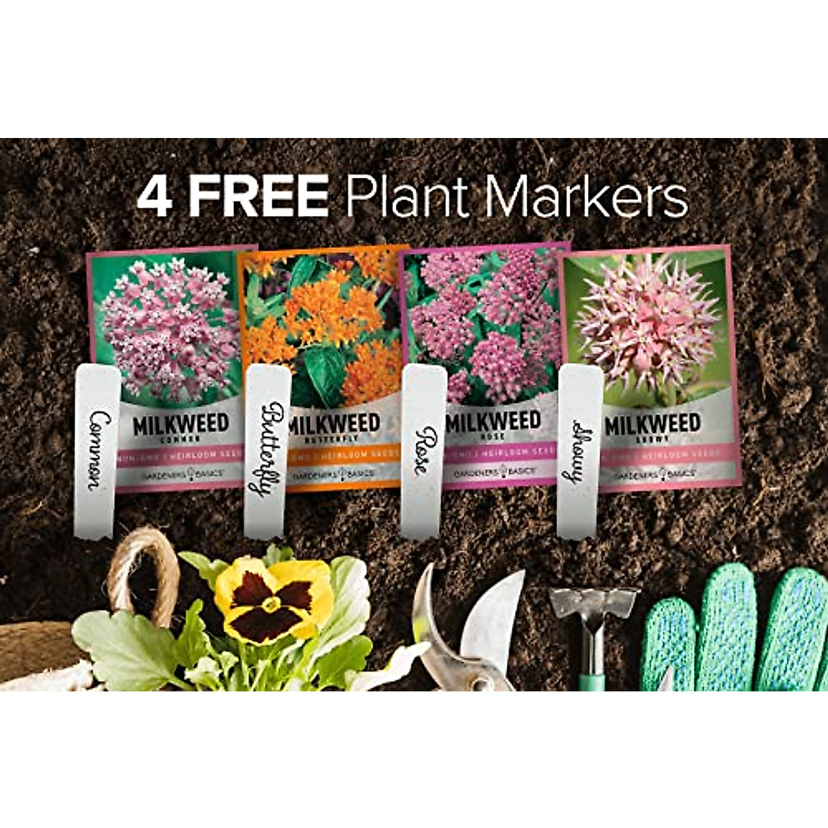 Milkweed Seeds For Monarch Butterflies (4 Variety Pack) Common, Showy, Butterfly and Rose Varieties Attracts Butterflies, Bees and Pollinators Heirloom Flower Seeds Wildflower Seed by Gardeners Basics