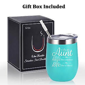 GINGPROUS Auntie Christmas Birthday Gifts Wine Tumbler, Funny Birthday Mother's Day Gifts for Aunts from Nephew Niece, 12 Oz Auntie Sippy Cup Insulated Stainless Steel Wine Tumbler with Lid, Mint