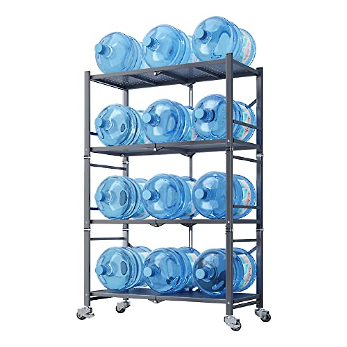 SAYZH 4-Tier Shelves, Foldable Metal Storage Shelves for Garage Plant Shoe Pantry Kitchen Microwave, Grey