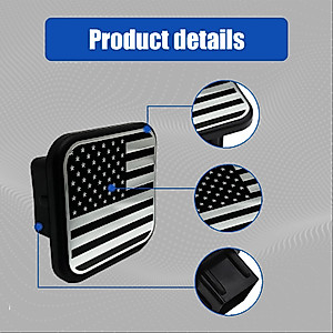 Fogfar 1 PC Square Tow Hitch Dust Plug, 3.14" x 3.14" x 1.96" American Flag Pattern Tow Tube Square Cover, Trailer Receive Tube Plug, Fits 2" x 2" Receiver Tube (Black)